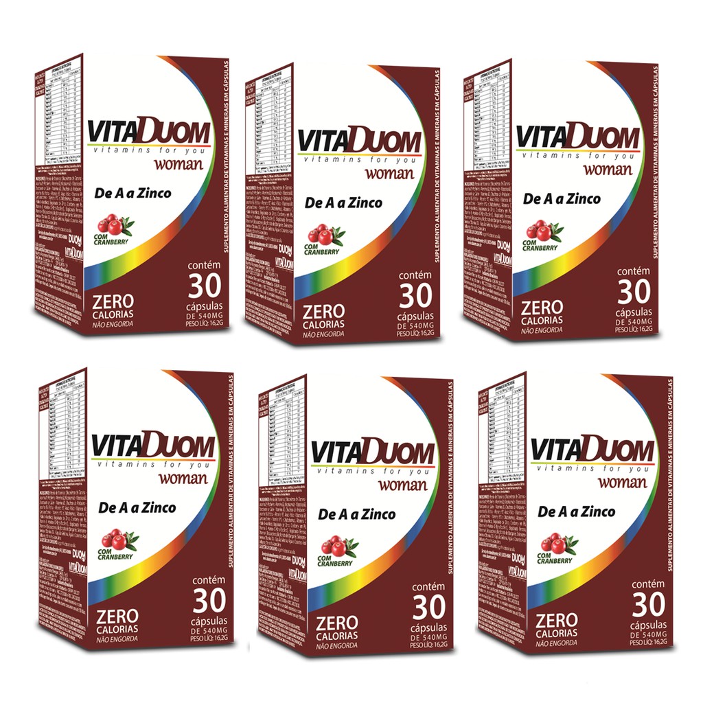 Kit com 6 VitaDuom Woman de A a Zinco Duom com 30 Capsulas de 540MG ...