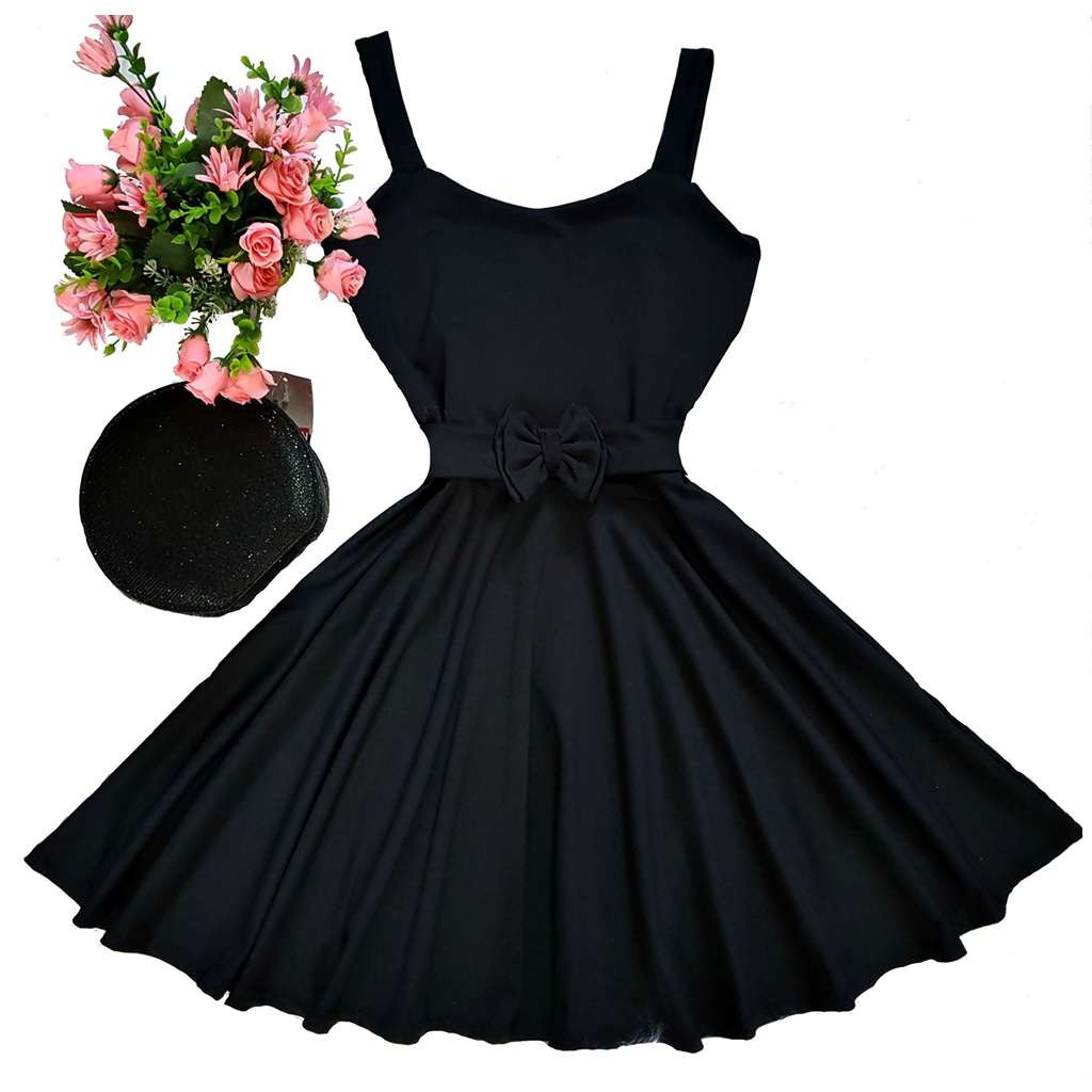 vestido feminino preto curto alça suplex festa rodado | Shopee Brasil