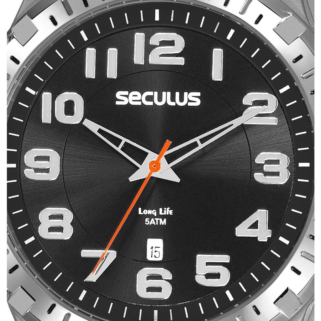 Relogio Seculus Masculino Prata Fundo Preto Long Life Barato Original ...