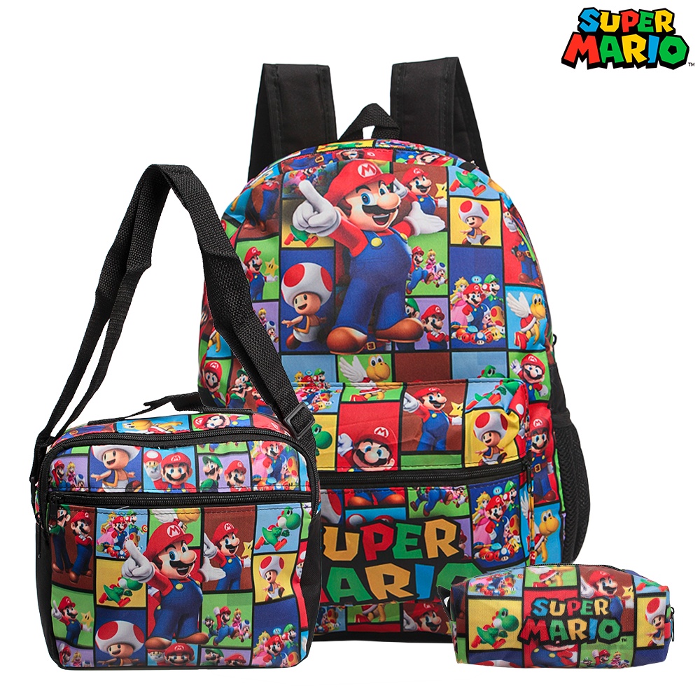 Mochila Escolar Super Mario Bross Costa Kit Lancheira+Estojo | Shopee ...