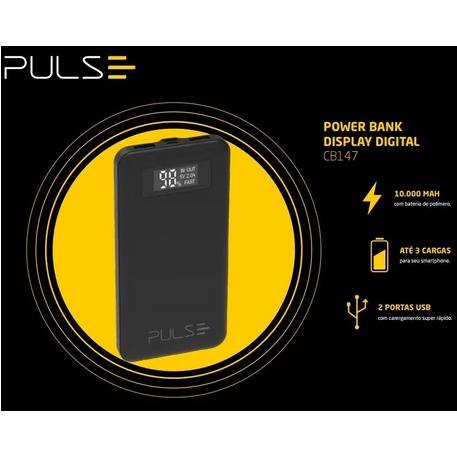 Carregador Portátil Power Bank Pulse 10000 mAh Display LCD Preto ...