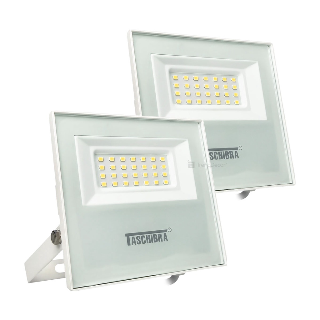 Kit 2 Refletores Holofote Taschibra TR LED 30W Slim Branco - Luz Fria 6500K - Corpo em Alumínio ...
