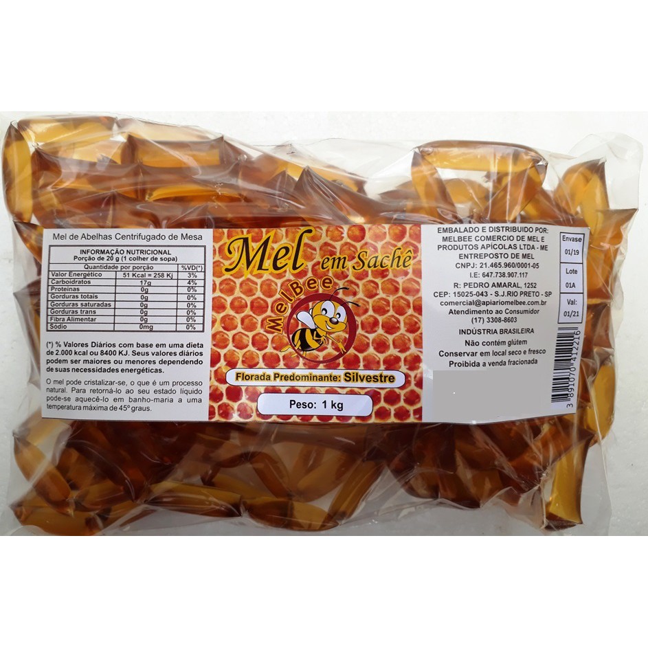 Sachê de Mel Puro - Pacote 1 kg (Aprox. 230 Sachês) | Shopee Brasil