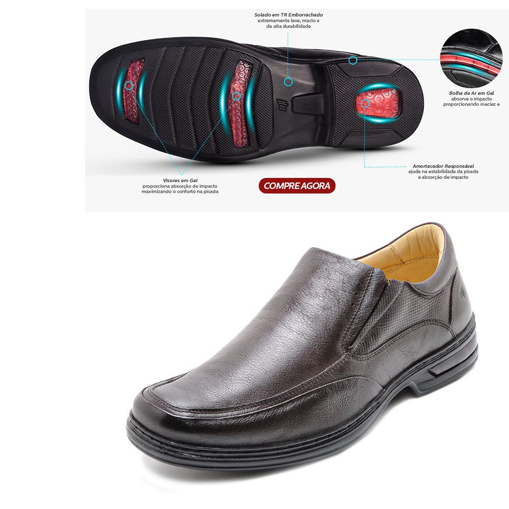 Sapato Confort em Couro Rafarillo 3900102 Café 482 | Shopee Brasil