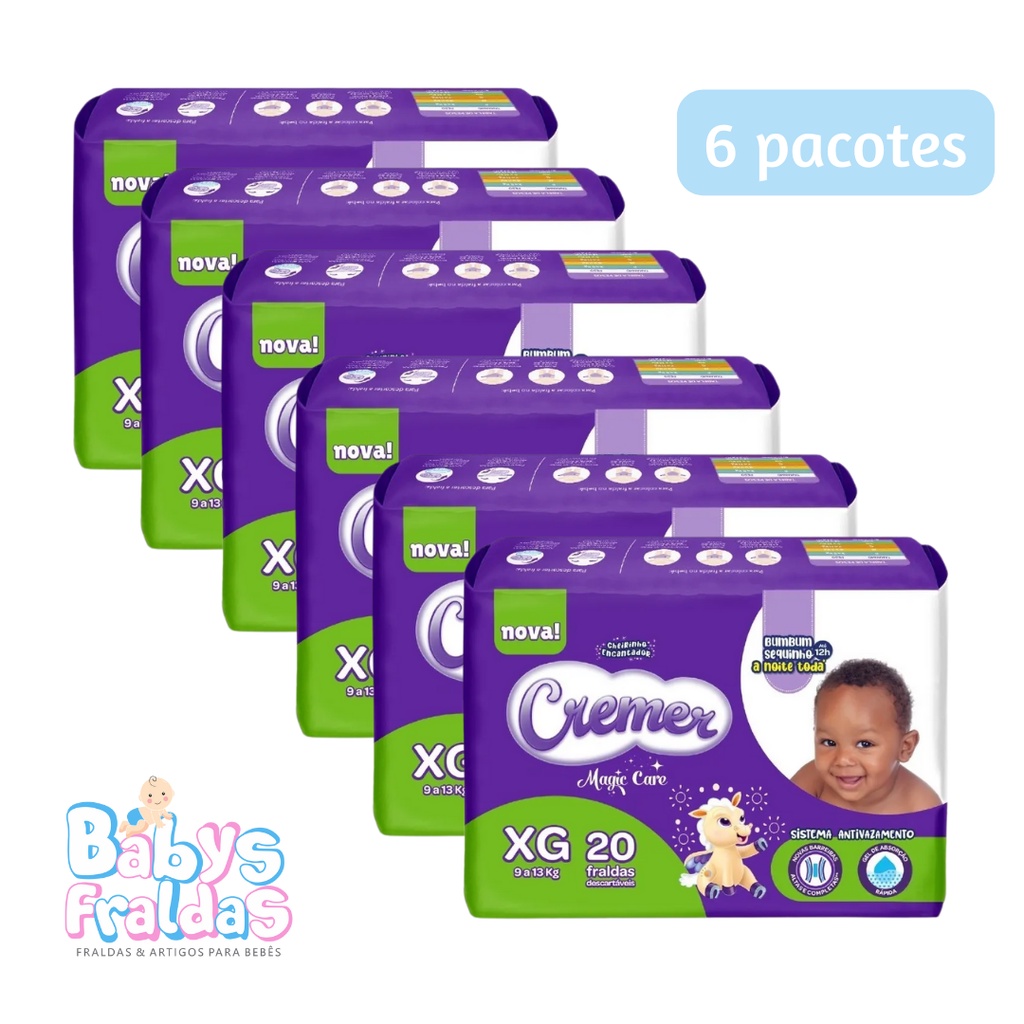 Kit 6 Pacotes Fralda Descartável Infantil Cremer Jumbo Barato Revenda ...