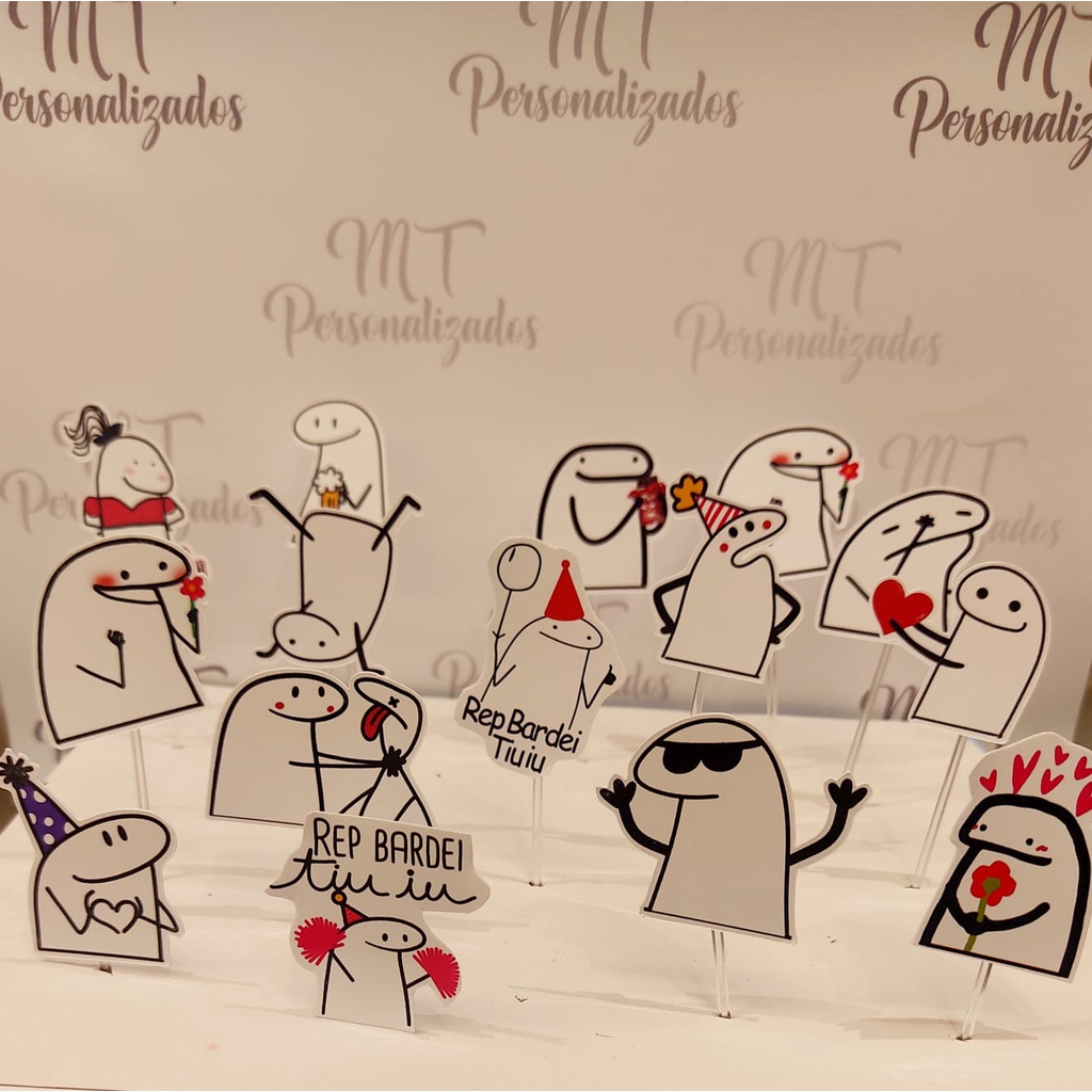 Topo de Bolo Flork Meme Personalizado Festa 4 Peças | Shopee Brasil