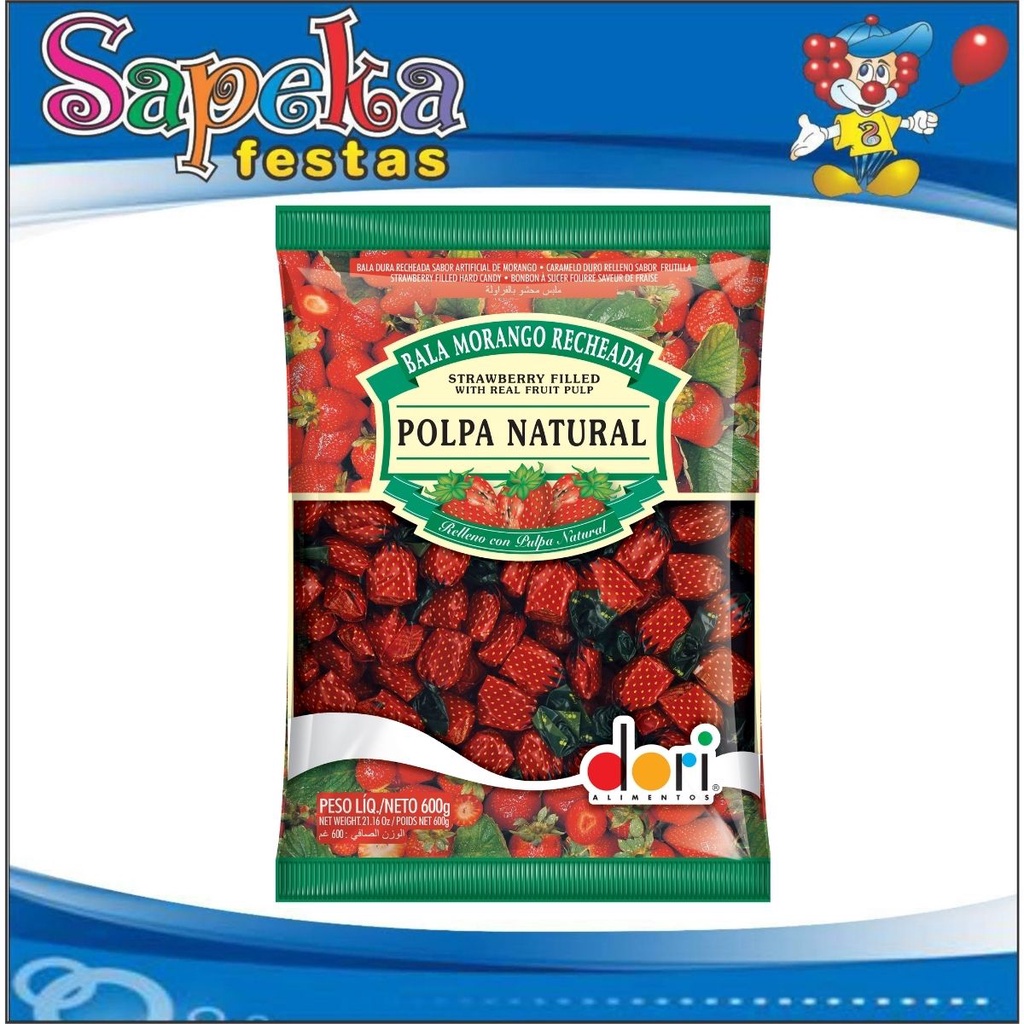 BALA DE MORANGO RECHEADA COM POLPA NATURAL DE MORANGO DORI 600G ...