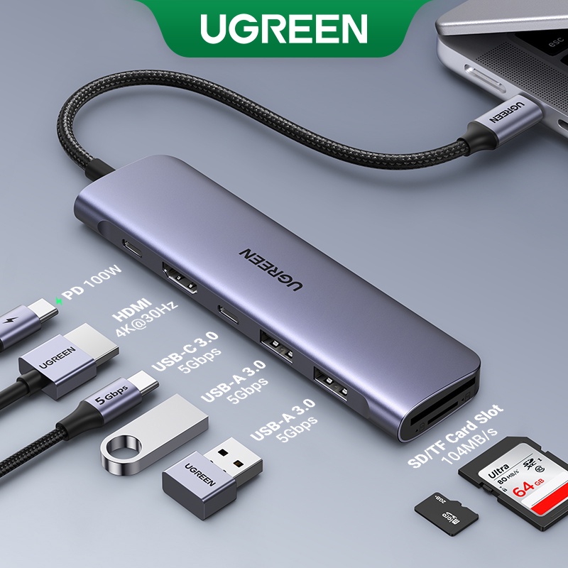 UGREEN USB C Hub 7 Em 1 Tipo Para HDMI 4K/30Hz PD 100W 5Gbps iPad Air 4 2020 Pro 2021 2020 ...