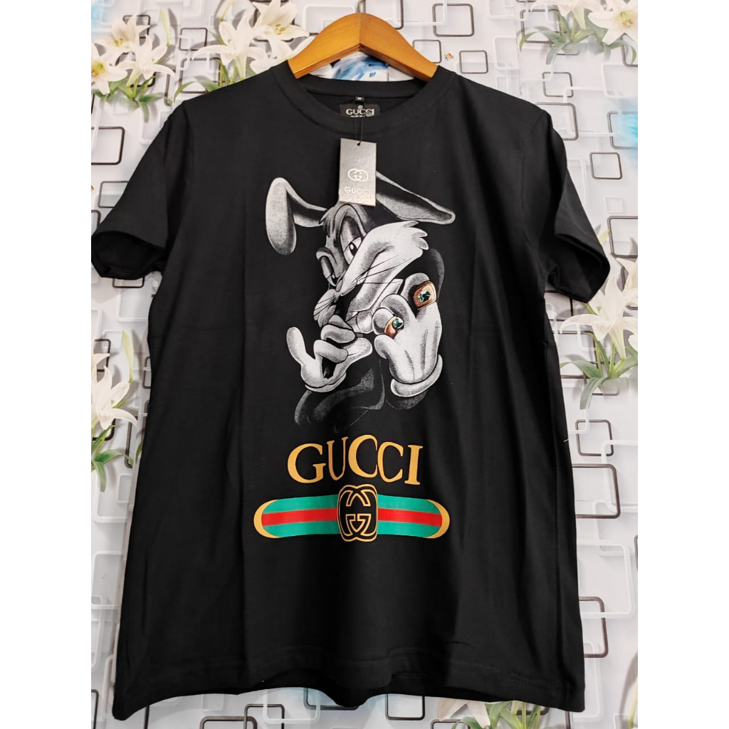 GUCCI Men's T-Shirt Screen Printing BUNNY Material 30s Imagens Reais ...
