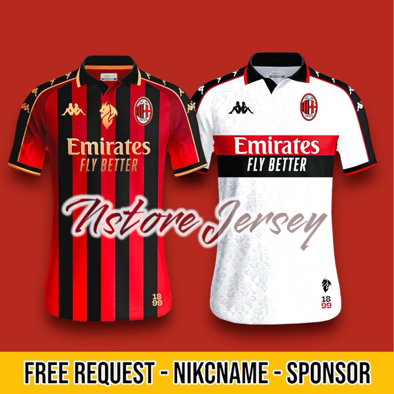 Jersey Ac milan Concept Último Design Impressão Completa Apelido ...