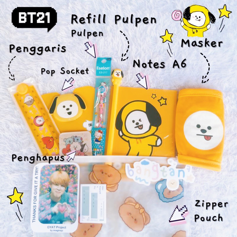 Conjunto De Papelaria BT21 Caixa De Presente BTS Por Projeto GYAT ...