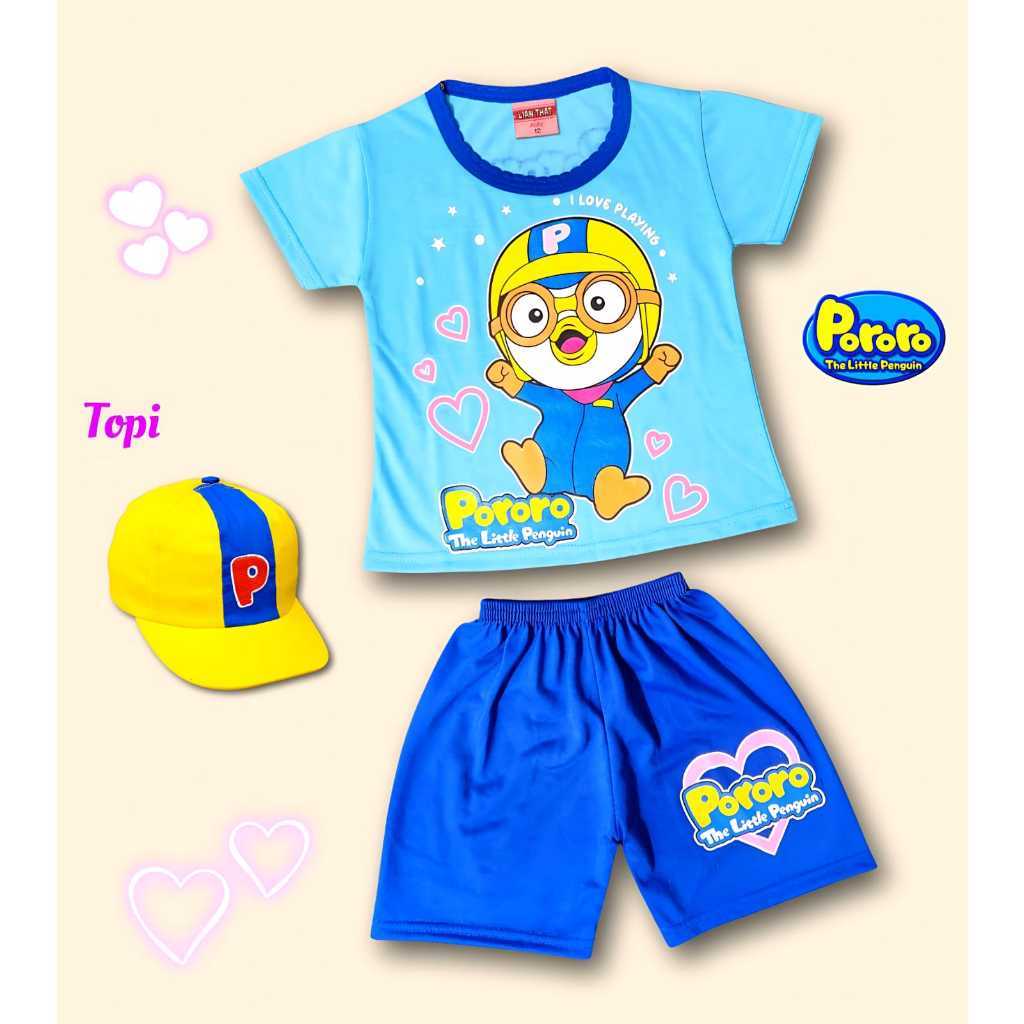 Roupas Pororo Girls Clothes Suit FREE Chapéu | Shopee Brasil