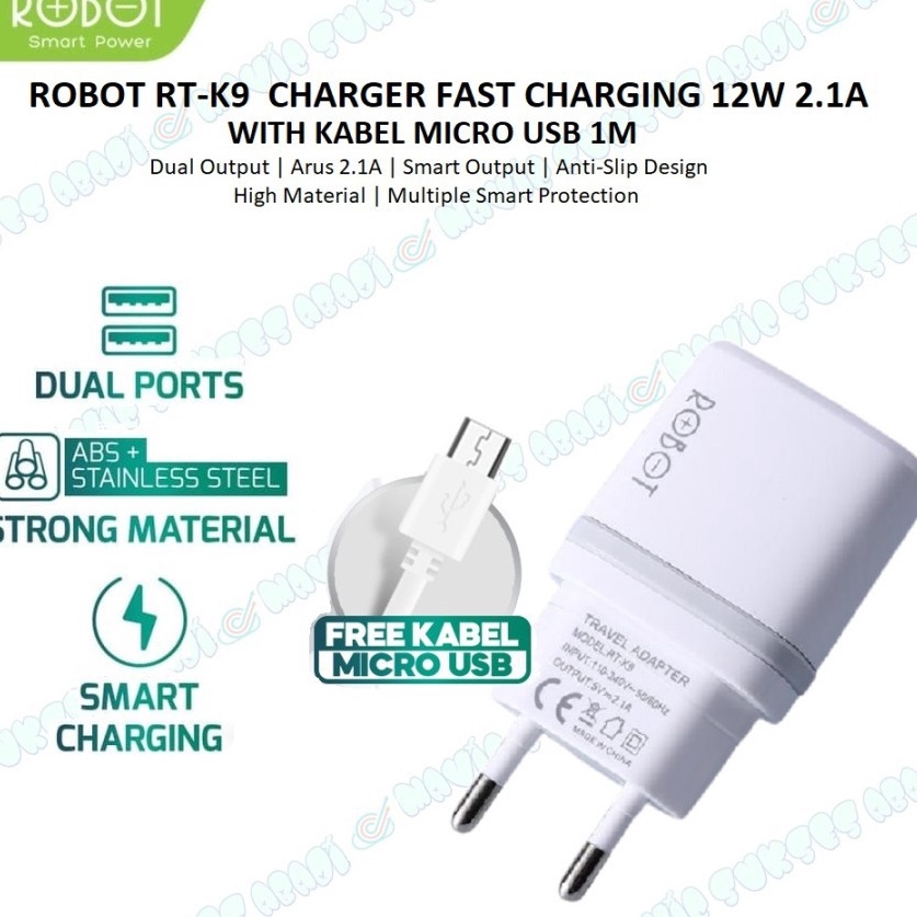 Adaptador Micro USB 1M Original Oficial RTK9 12W Carregador Shell Porta ...