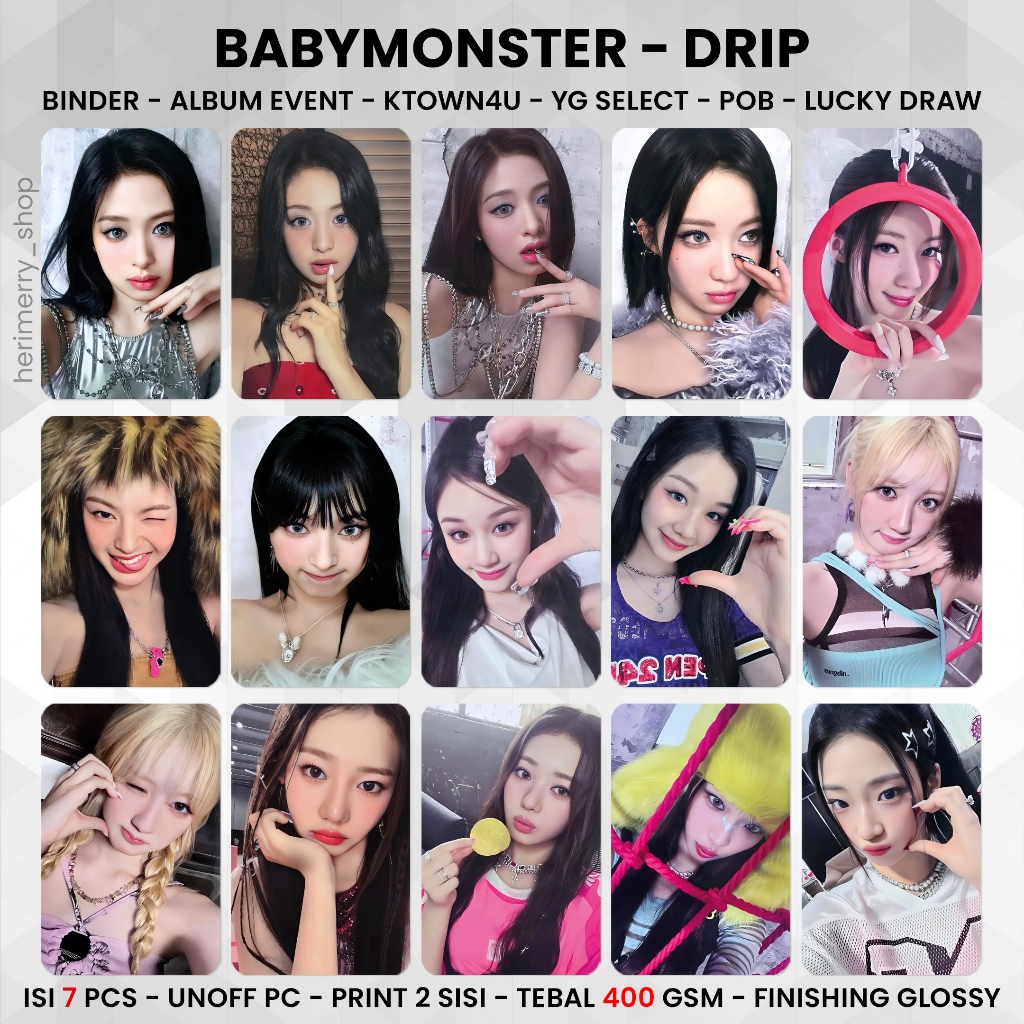 REPLIKA (Contém 7 PCS) BABY MONSTER Photocard CLAK CLICK DRIP-Baemon Premium PC 2 Lados Kpop ...