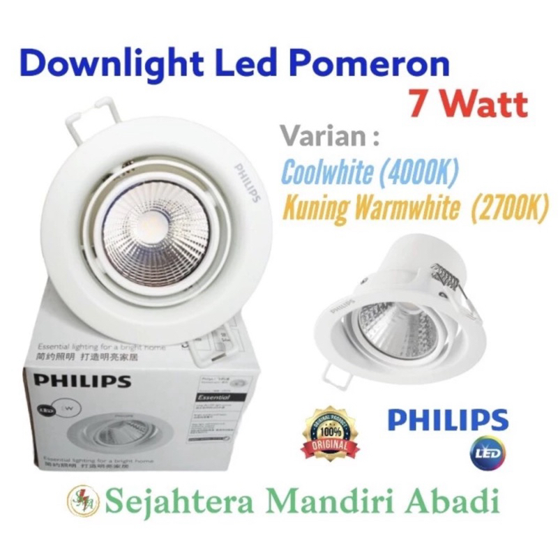 Philips 7 Watts Pomeron LED Downlight Variante 2700K/4000K | Shopee Brasil