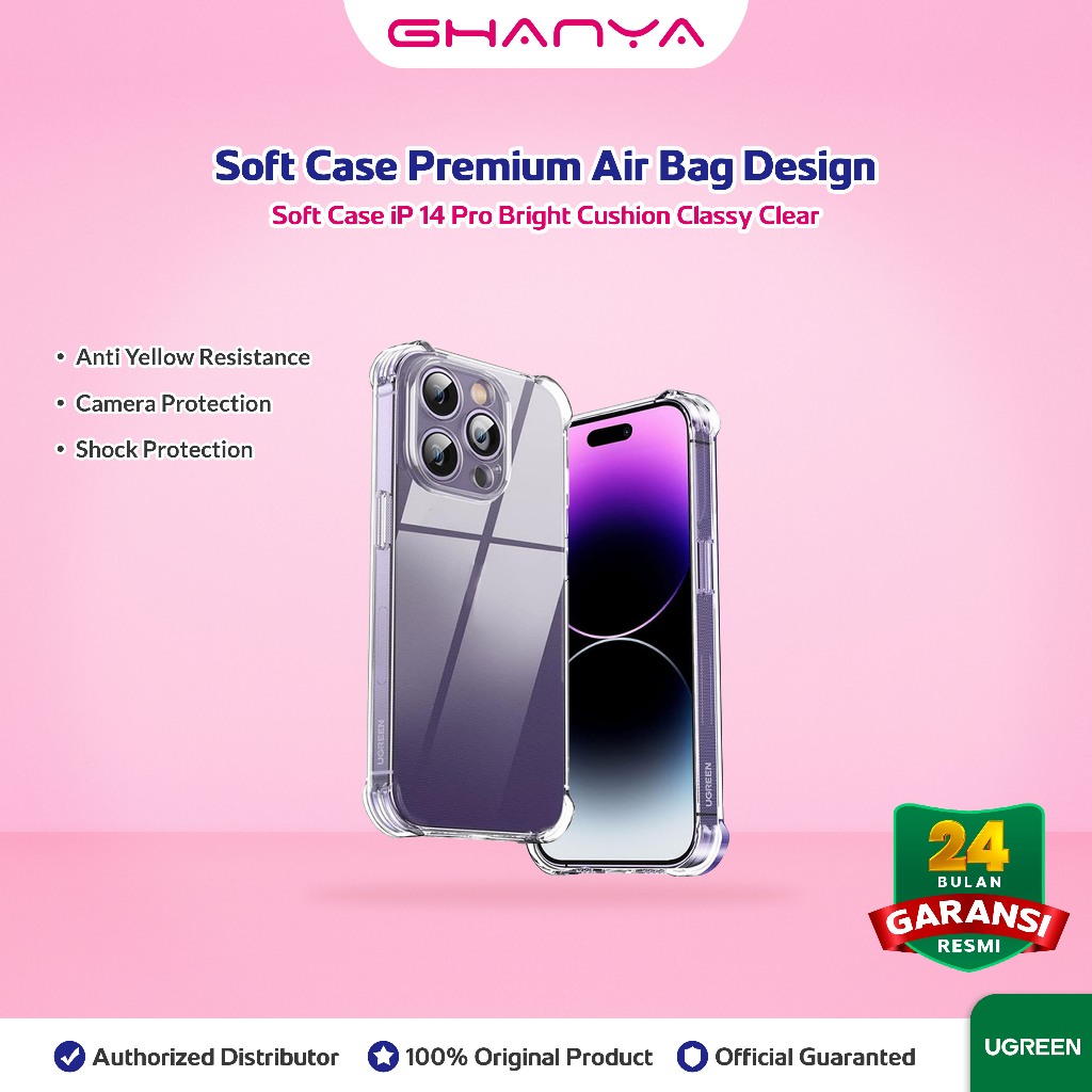 Ugreen Caso iP 14 Pro Almofada Brilhante Elegante Transparente Protetor Anti Costas Amarelo ...