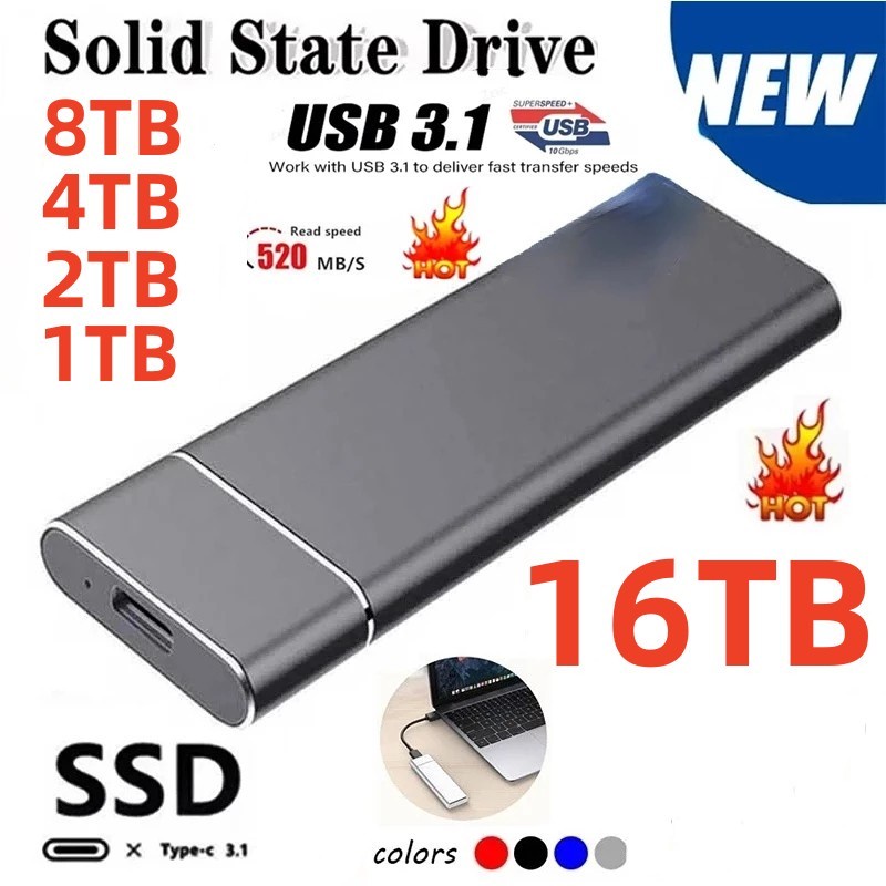 500GB/1TB/2TB/4TB/8TB/16TB Disco Rígido Externo Móvel De Alta Velocidade SSD USB3.1 De Estado ...