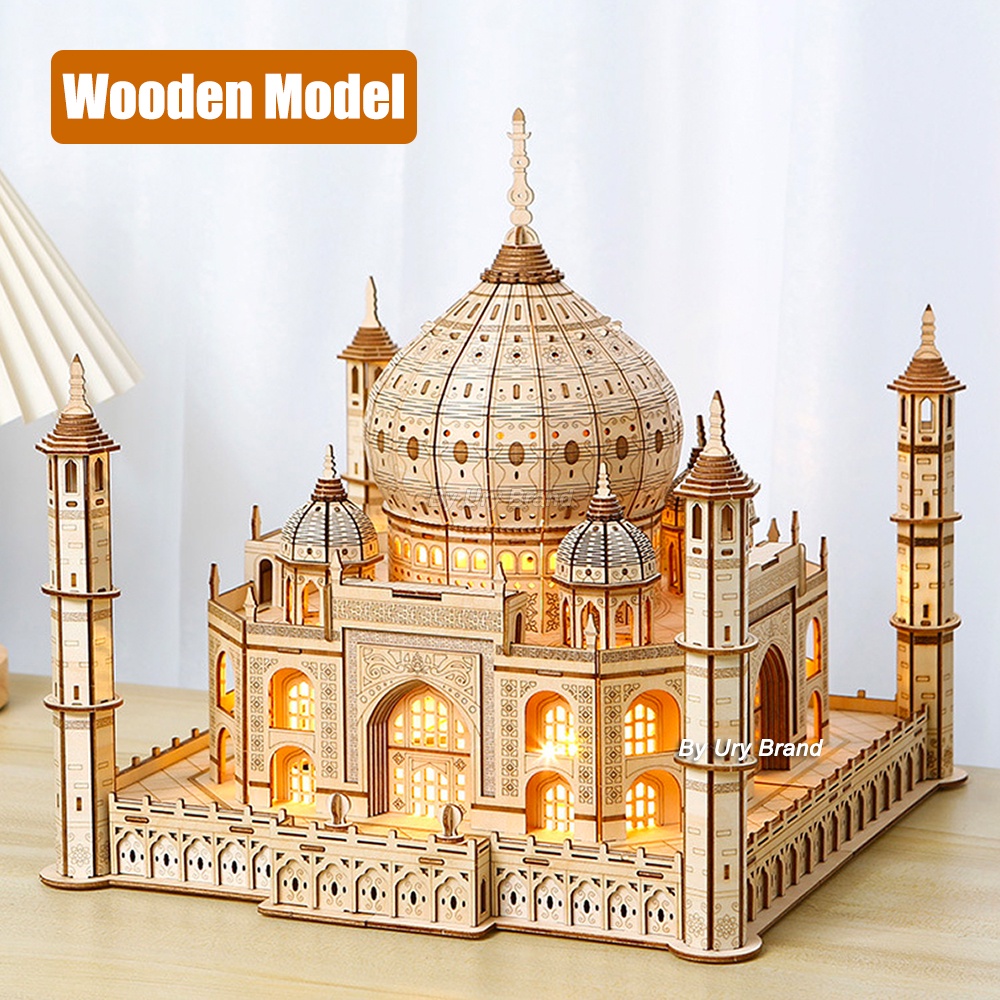 DIY Wooden Taj Mahal Model Jigsaw Puzzle Com USB Light World Famoso ...