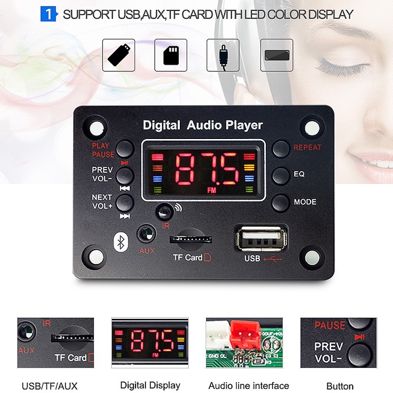 Placa Decodificadora MP3 Bluetooth 5.0 12V Amplificador De Áudio ...