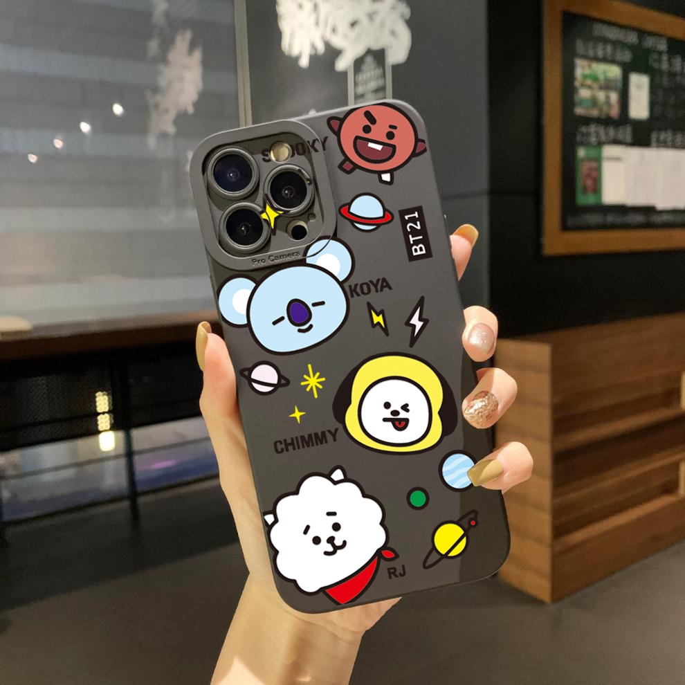 Para Xiaomi Redmi Nota 12 4G Pro 5G 9S 9A 12C Cartoon BTS BT21 Capa De Borda Quadrada Protetora ...