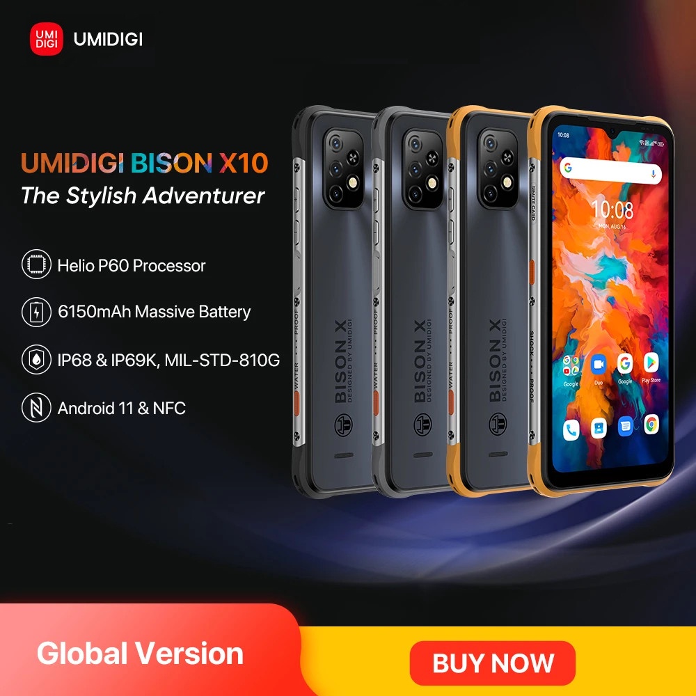 UMIDIGI BISON X10 Versão Global Smartphone IP68 4GB RAM 64GB/128GB ROM ...