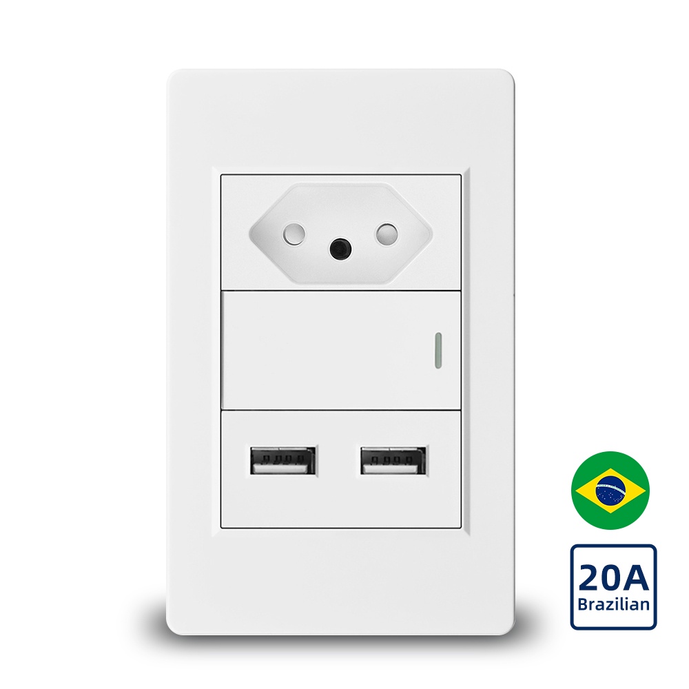 Tomada VISWE 20a brazil Com Interruptor De 1 Gangue Porta usb 5v 2.1a ...
