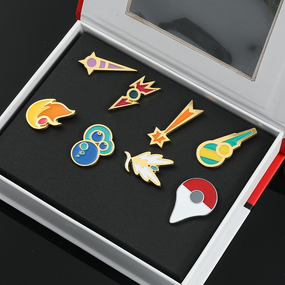 Pokémon Metal Badge Set Caixa Requintada Pin - Escorrega o Preço