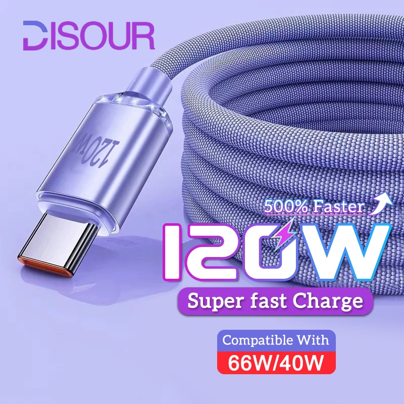 Cabo De Carga Super Rápida De 120W USB 6A Tipo c Dados Para Xiaomi Huawei Oneplus - Faz a Boa!