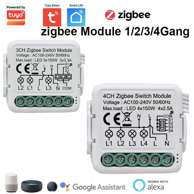 Tuya Módulo Interruptor Zigbee Inteligente 1/2/3/4 Gang Sem Fio Mini ...