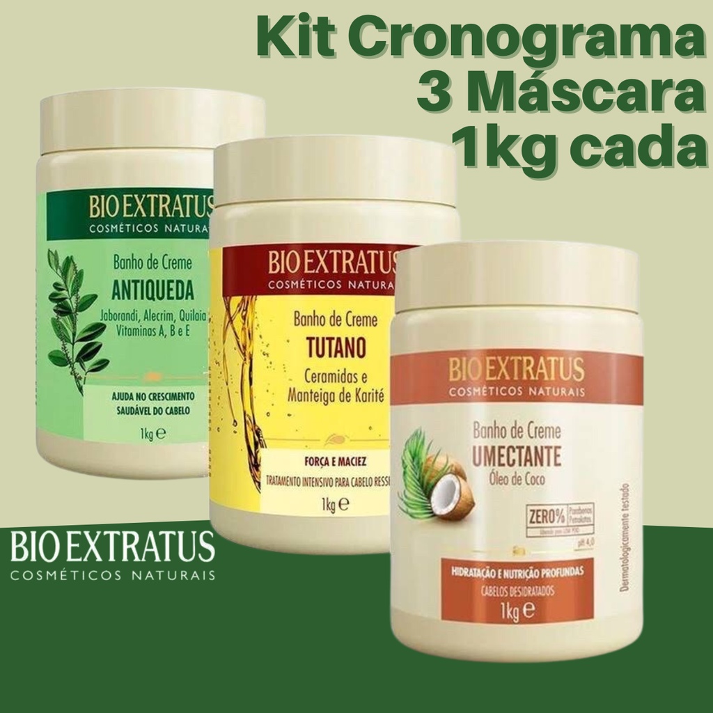 Kit Bio Extratus Cronograma Capilar Banho de creme Jaborandi 1kg,Tutano 1kg e Umectante 1kg 3 ...