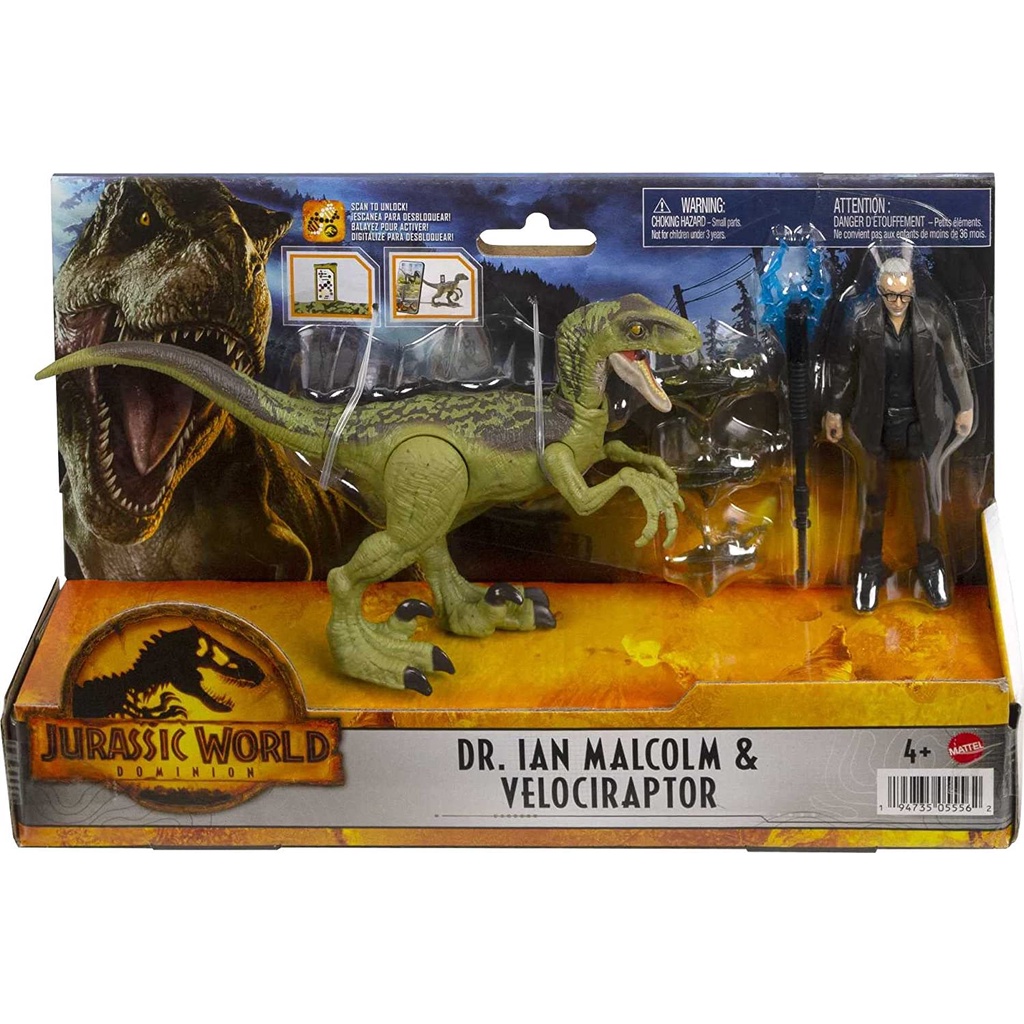Jurassic World Pack Dr. Ian Malcolm & Velociraptor Mattel HGP77 ...
