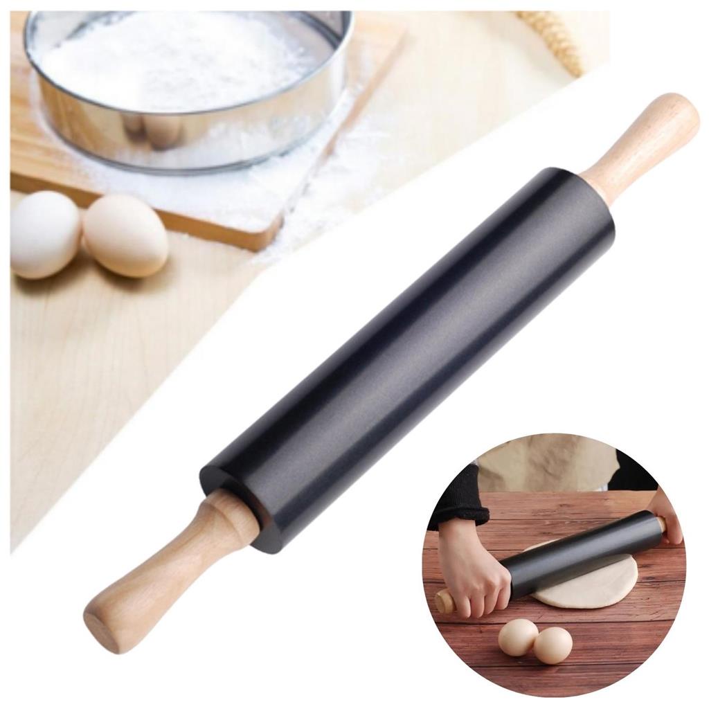 Rolo de Massa grande em silicone preto com cabo madeira 42cm | Shopee ...