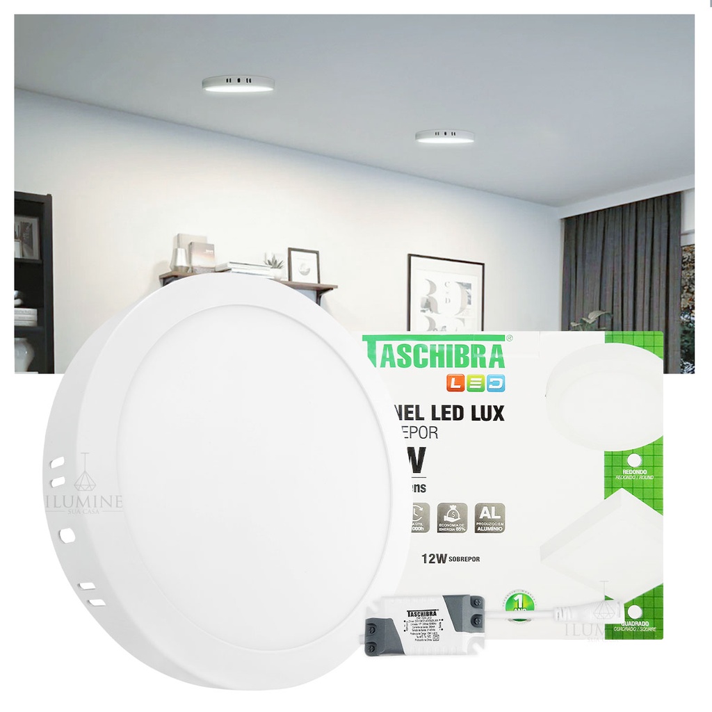 Painel LED Taschibra Lux 12W Redondo Sobrepor | Shopee Brasil