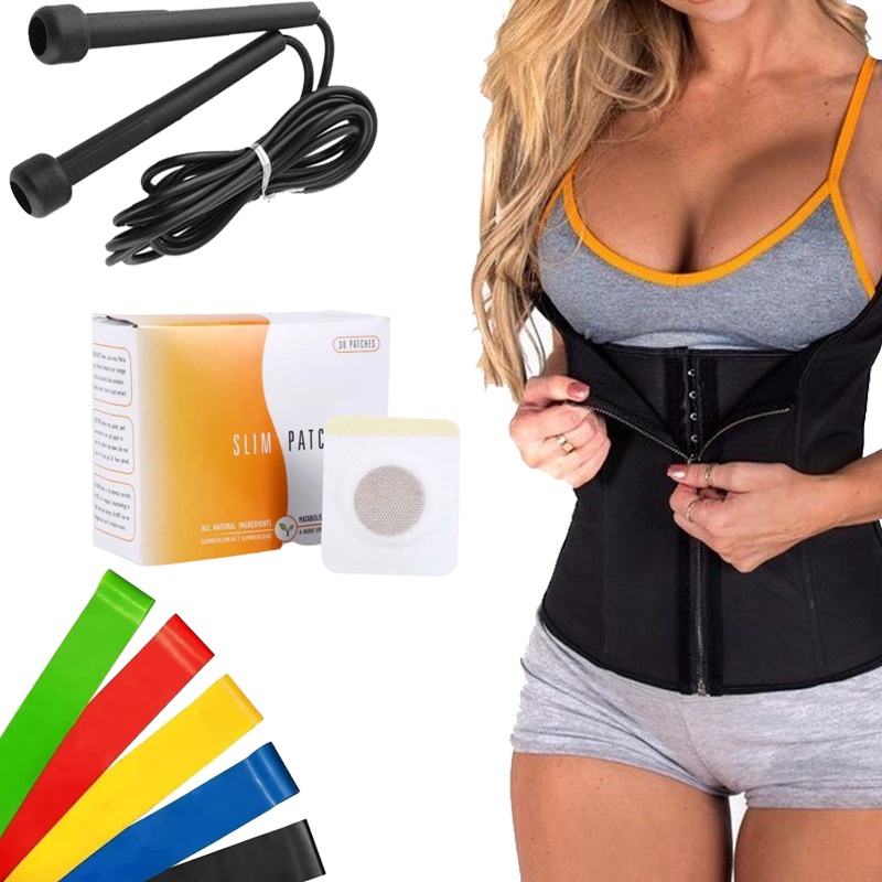 Kit Queima Gordura Cinta Espartilho C/ Corda de Pular e Adeviso Slim Patch | Shopee Brasil
