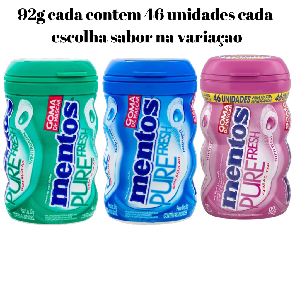 Chiclete Mentos Pure Fresh Big Garrafa 46p - 92g varios sabores ...