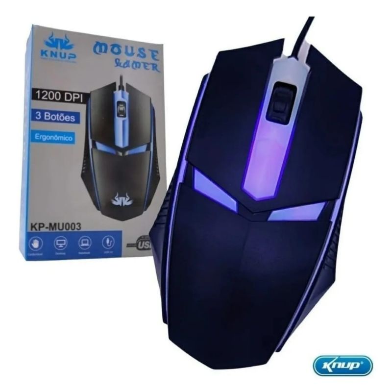 Mouse Óptico Gamer PC Notebook 3 Botões USB Luminoso Para Jogos 1200dpi Ergonômico | Shopee Brasil