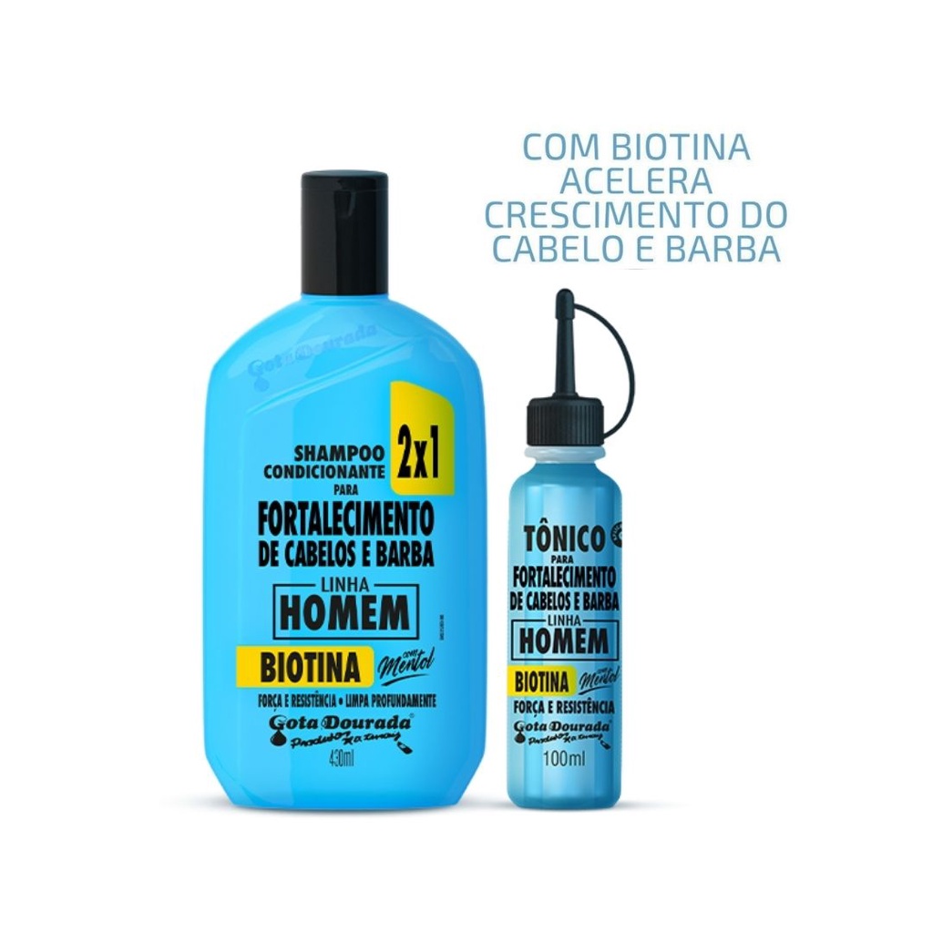 Kit Biotina Fortalecimento Homem Cabelo e Barba Shampoo + Tonico Gota ...