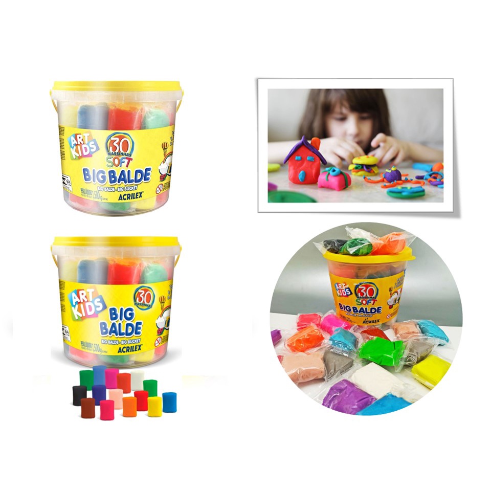Kit 2 Big Balde Massinha Acrilex C/ 30 Massas Cada 1,5kg | Shopee Brasil
