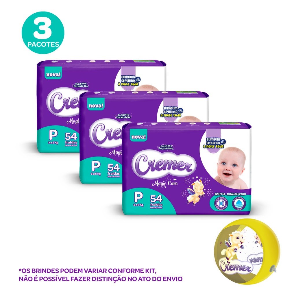 Kit 3 Pacotes Fralda Descartável Infantil Cremer Mega e Bola Cremer ...