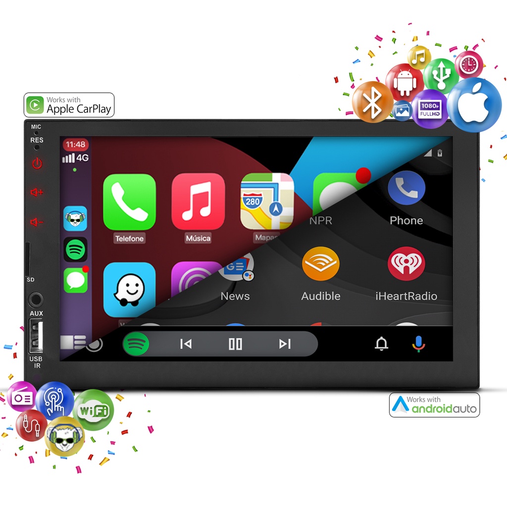 Central Multimidia Som Automotivo 2 Din Mp5 7" Bt Carplay Android Auto ...