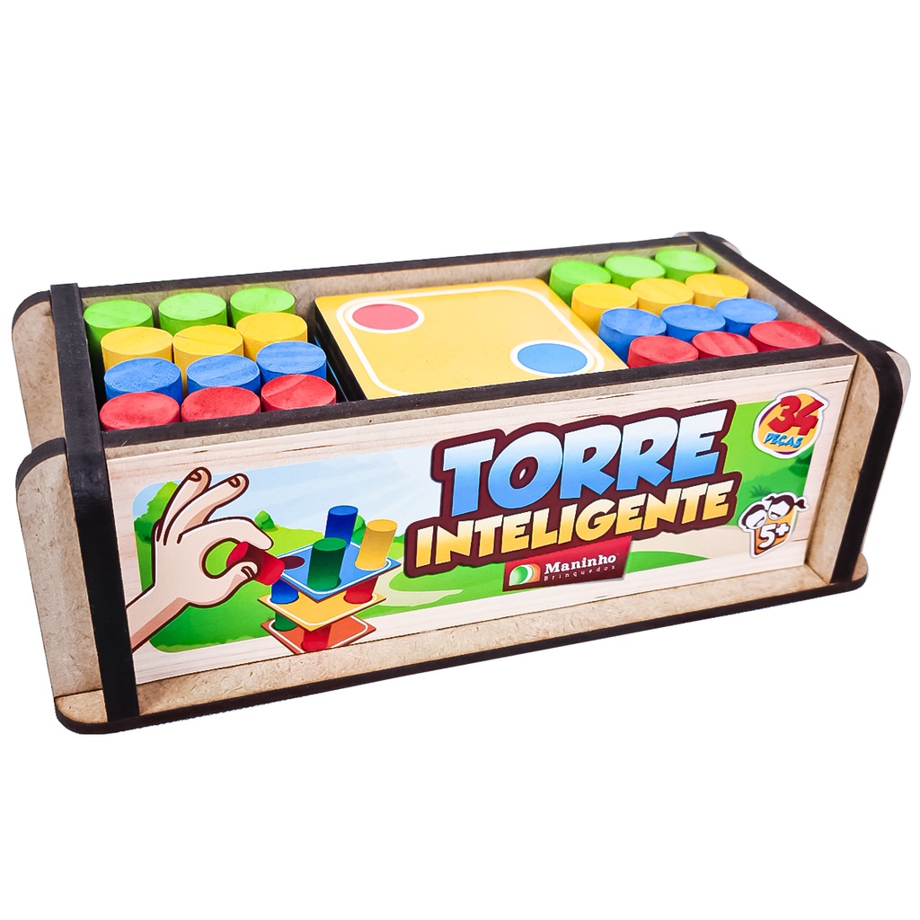 Brinquedo Educativo Bloco De Montar Torre Inteligente Madeira | Shopee Brasil
