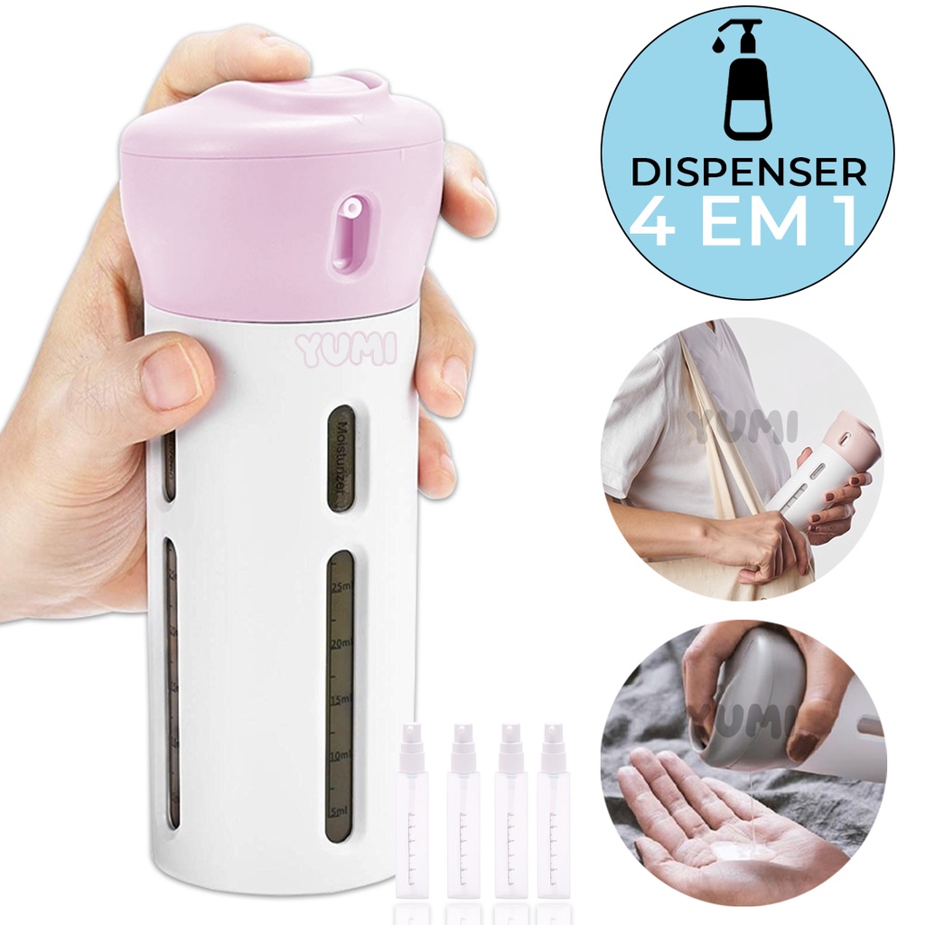 Kit Viagem Dispenser Portátil 4 Em 1 Banho Porta Shampoo Creme Protetor ...