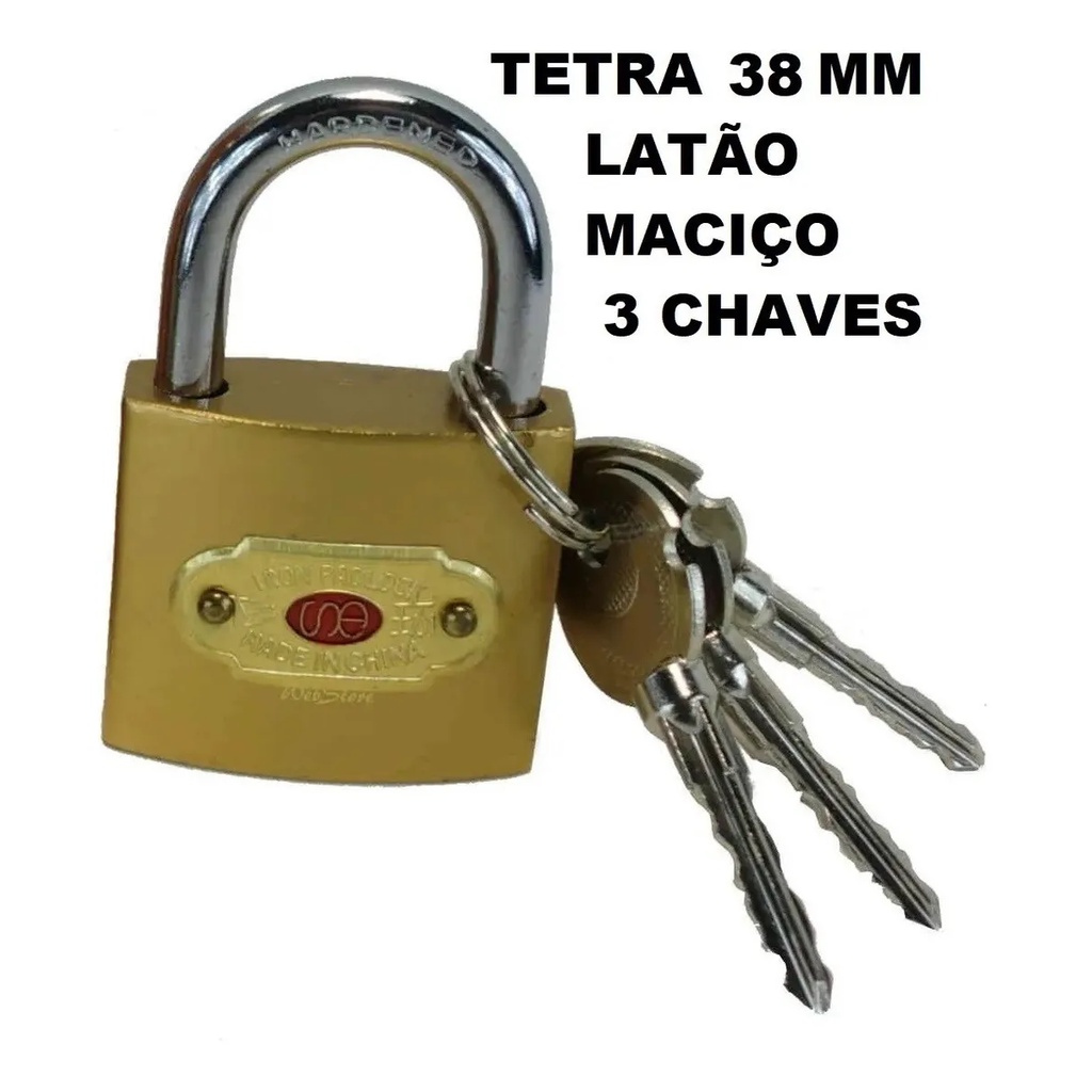 Cadeado Padlock 38 Mm 3 Chaves Tetra Latão Segurança Portão. | Shopee ...