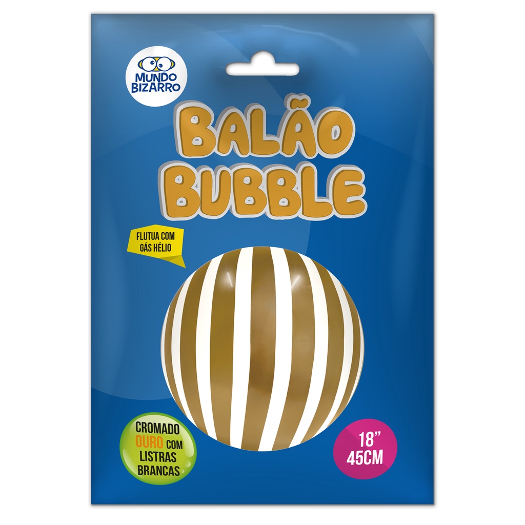Balão Bubble Cromado Ouro com Listras Brancas 18 polegadas 45 Cm Mundo ...