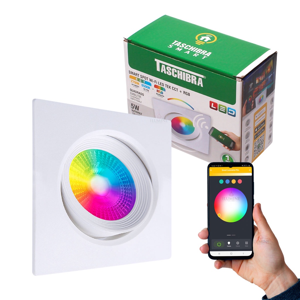 Spot Smart Taschibra TEK Wi-Fi LED RGB 5W Embutir Quadrado | Shopee Brasil