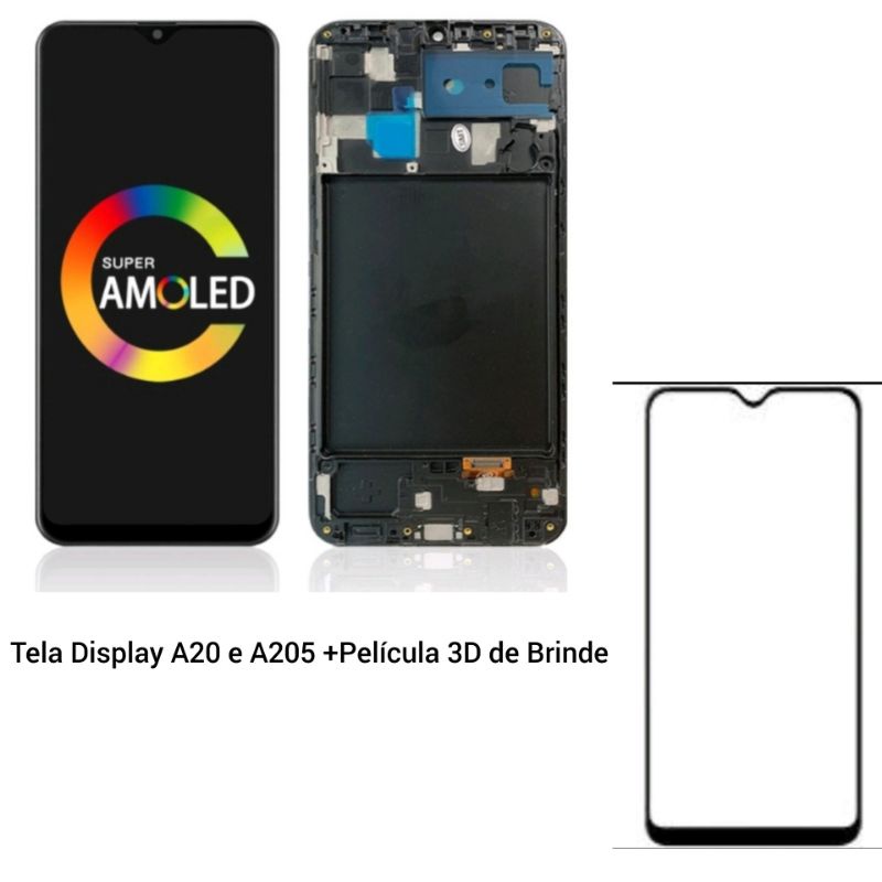 Frontal Display Tela Touch A20 A205 Original Nacional Amoled Original Com aro + Película ...