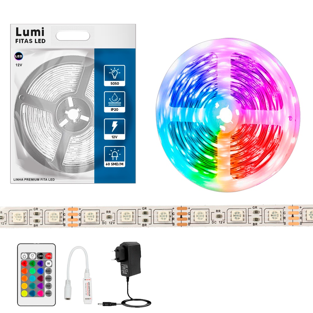 Fita Led Profissional 300 Smd 5050 Rgb 12v Ip60 C Fonte Lumi Pronta ...