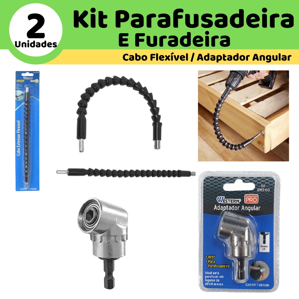 Kit Adaptador Angular Com Cabo Extensor Flexível Parafusadeira | Shopee ...