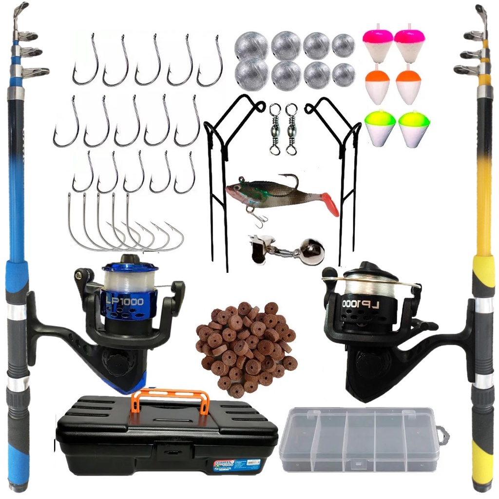 Kit Pescaria Completo Pesca 2 Vara 2 Molinete Maleta + Itens | Shopee Brasil