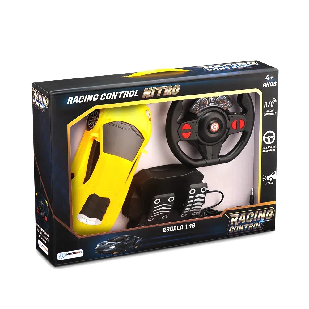 Carrinho com Volante e Pedal Racing Control Nitro Amarelo Multikids ...